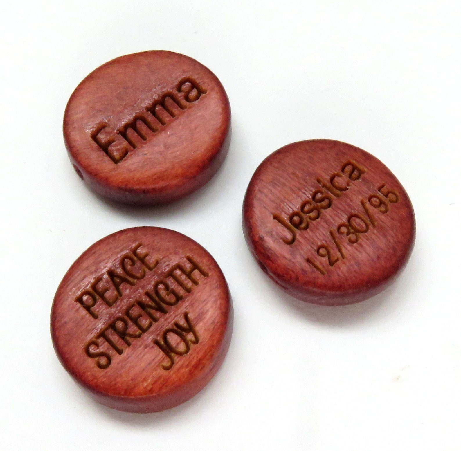 15mm - Dark Red Flat Round Coin Wood Beads - Custom Engraved - Etsy