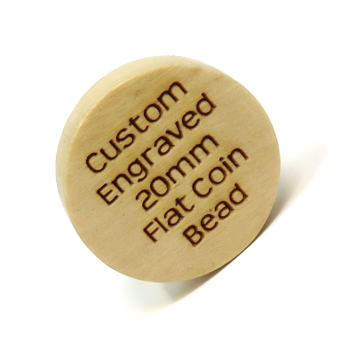 20mm - Flat Round Coin Wood Beads - Custom Engraved - Whitewood Natural ...