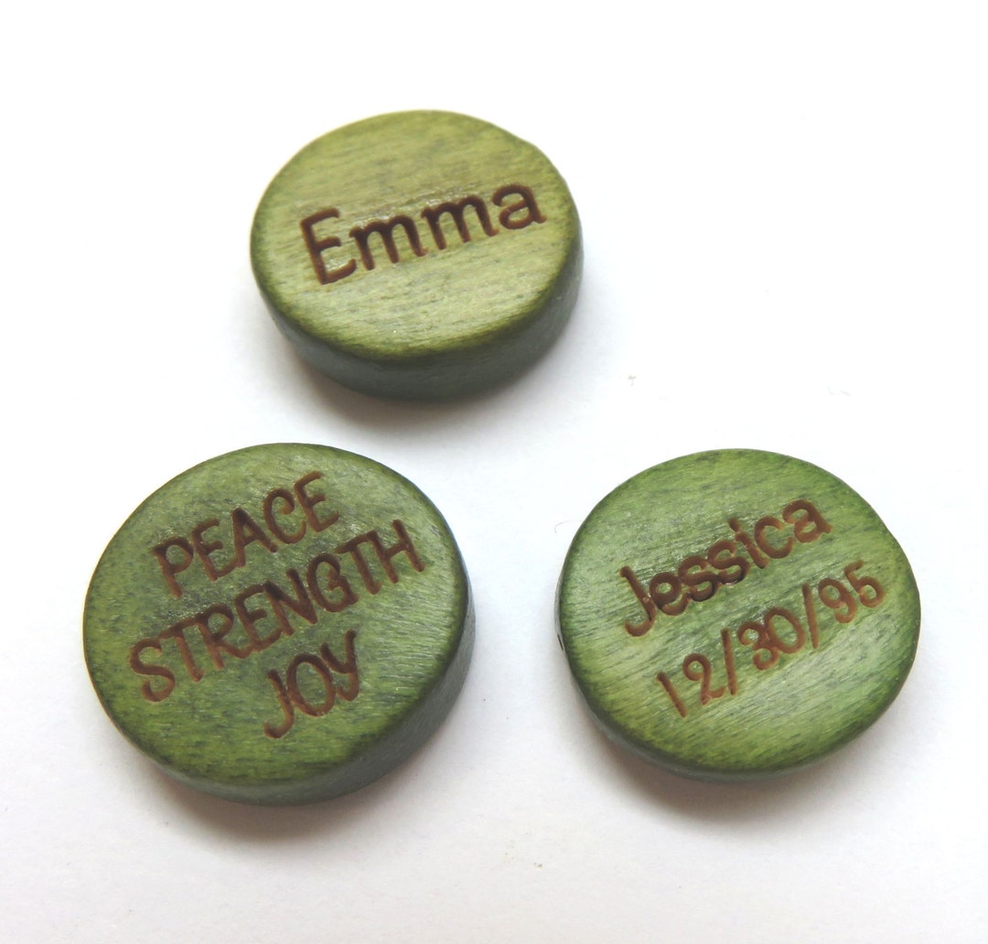 15mm - Green Flat Round Coin Wood Beads - Custom Engraved - Etsy