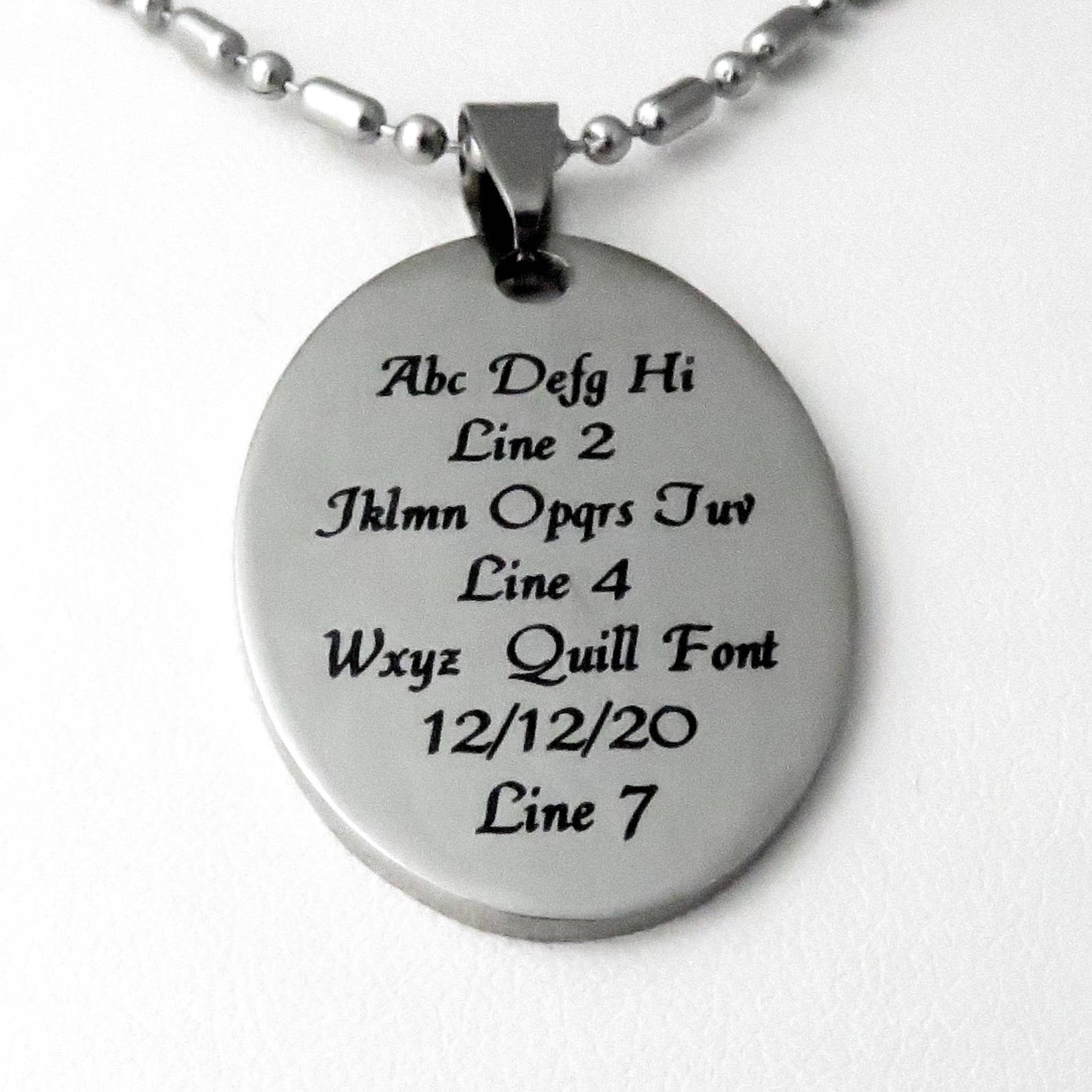 Oval Pendant Necklace - PERSONALIZED Custom Laser Marked Engraved ...