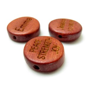 15mm - Dark Red Flat Round Coin Wood Beads - Custom Engraved - Etsy