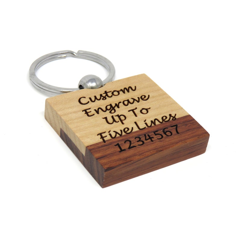 Rosewood Maple Wood Key Chain Square Key Ring - Etsy