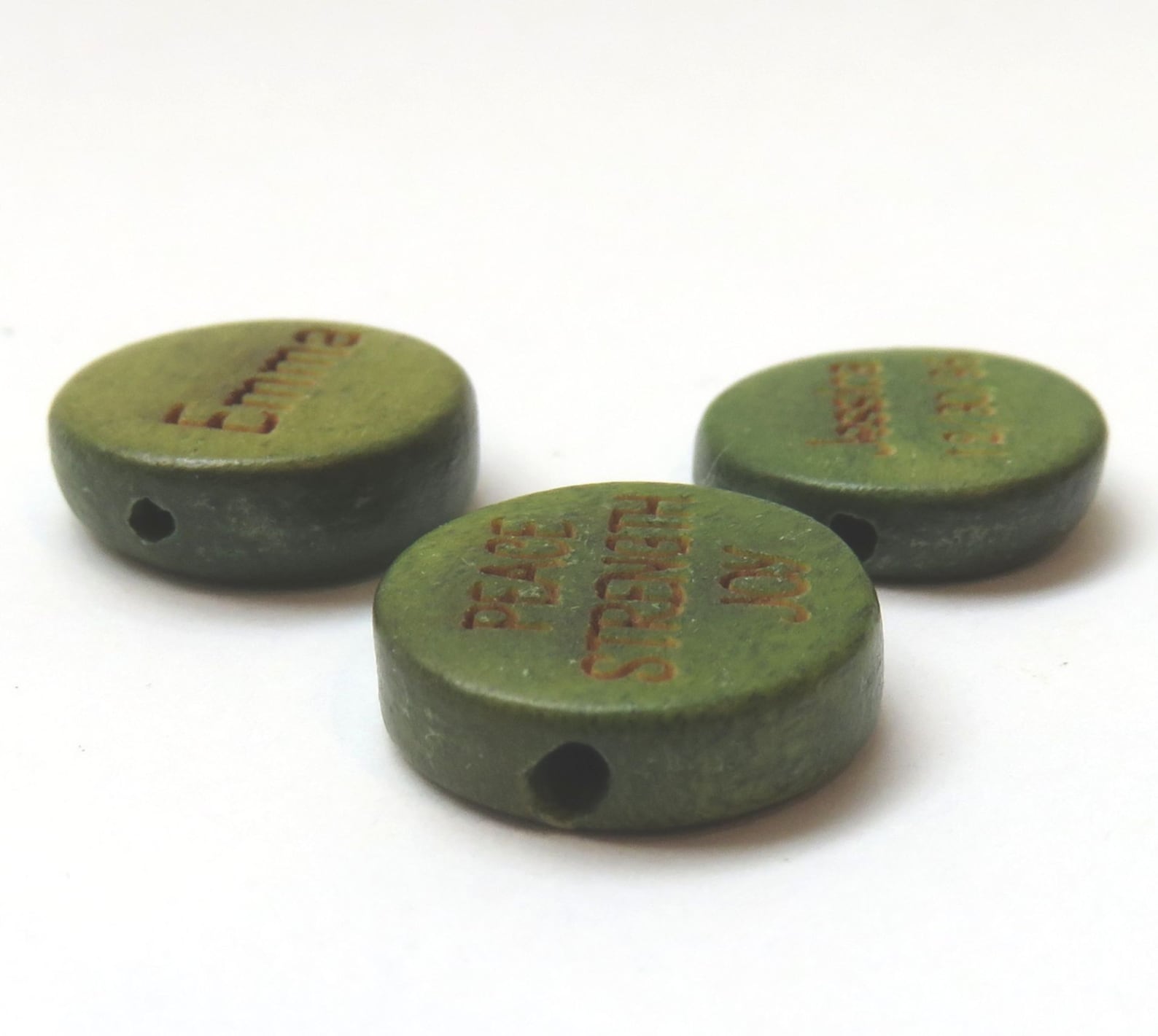 15mm - Green Flat Round Coin Wood Beads - Custom Engraved - Etsy