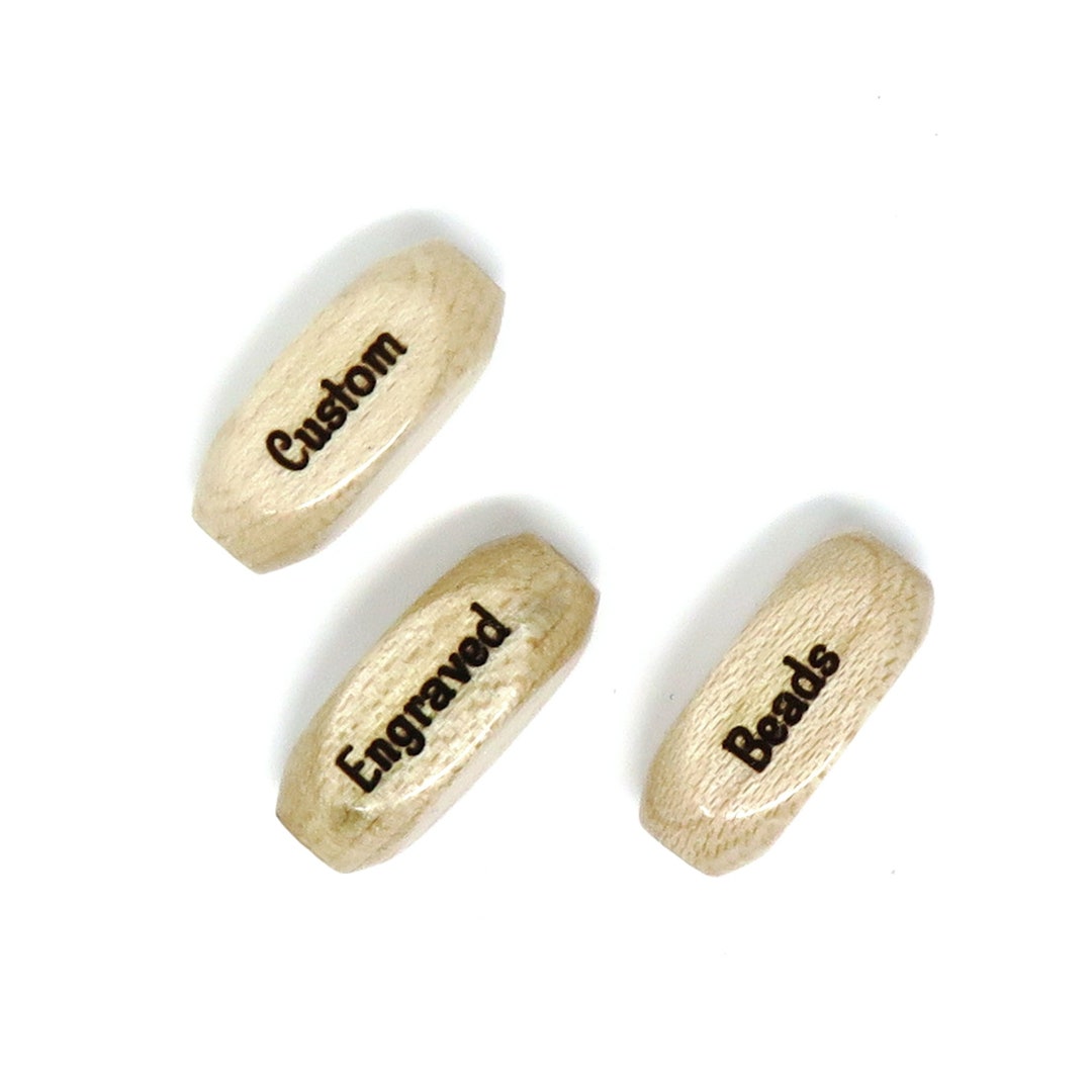 20mm X 8mm Light Wood Rectangle Beads - Custom Engraved - 4 Sides ...