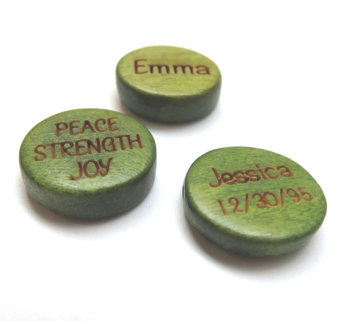 15mm - Green Flat Round Coin Wood Beads - Custom Engraved - Etsy