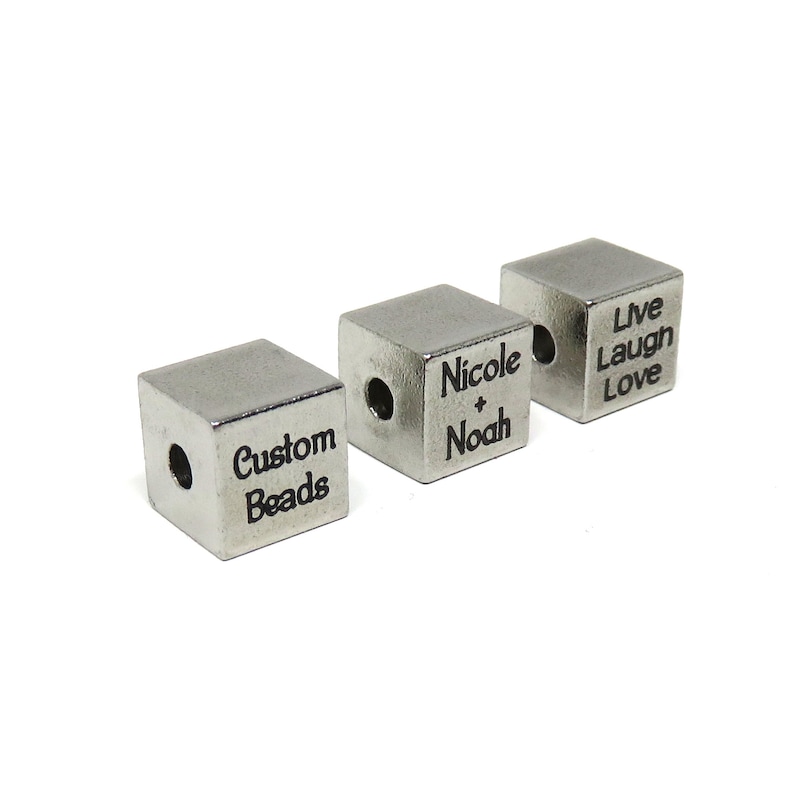 8mm X 8mm Square Cube MATTE Stainless Steel Bead - Custom Engraved ...