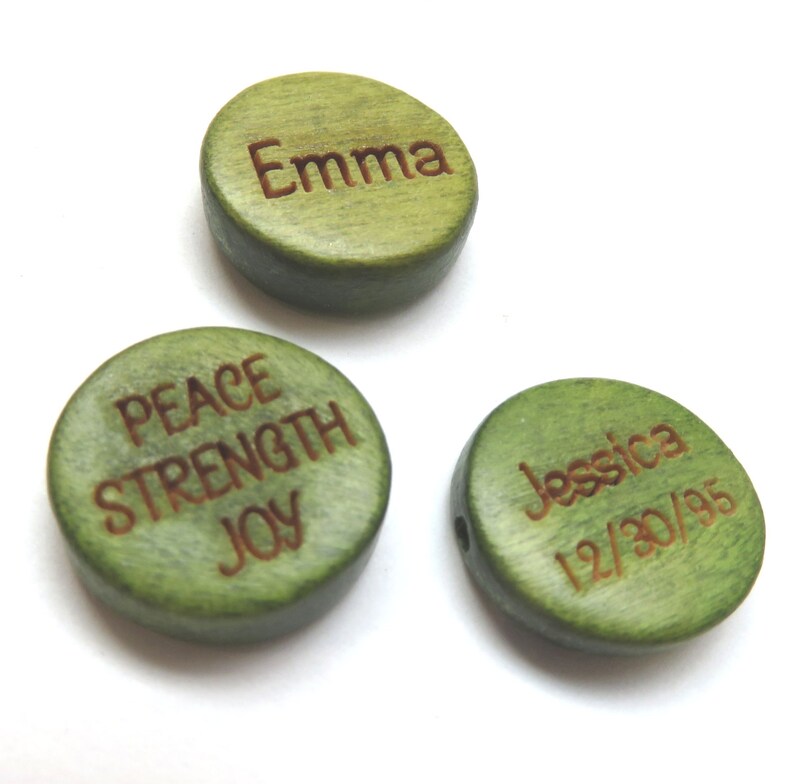 15mm - Green Flat Round Coin Wood Beads - Custom Engraved - Etsy