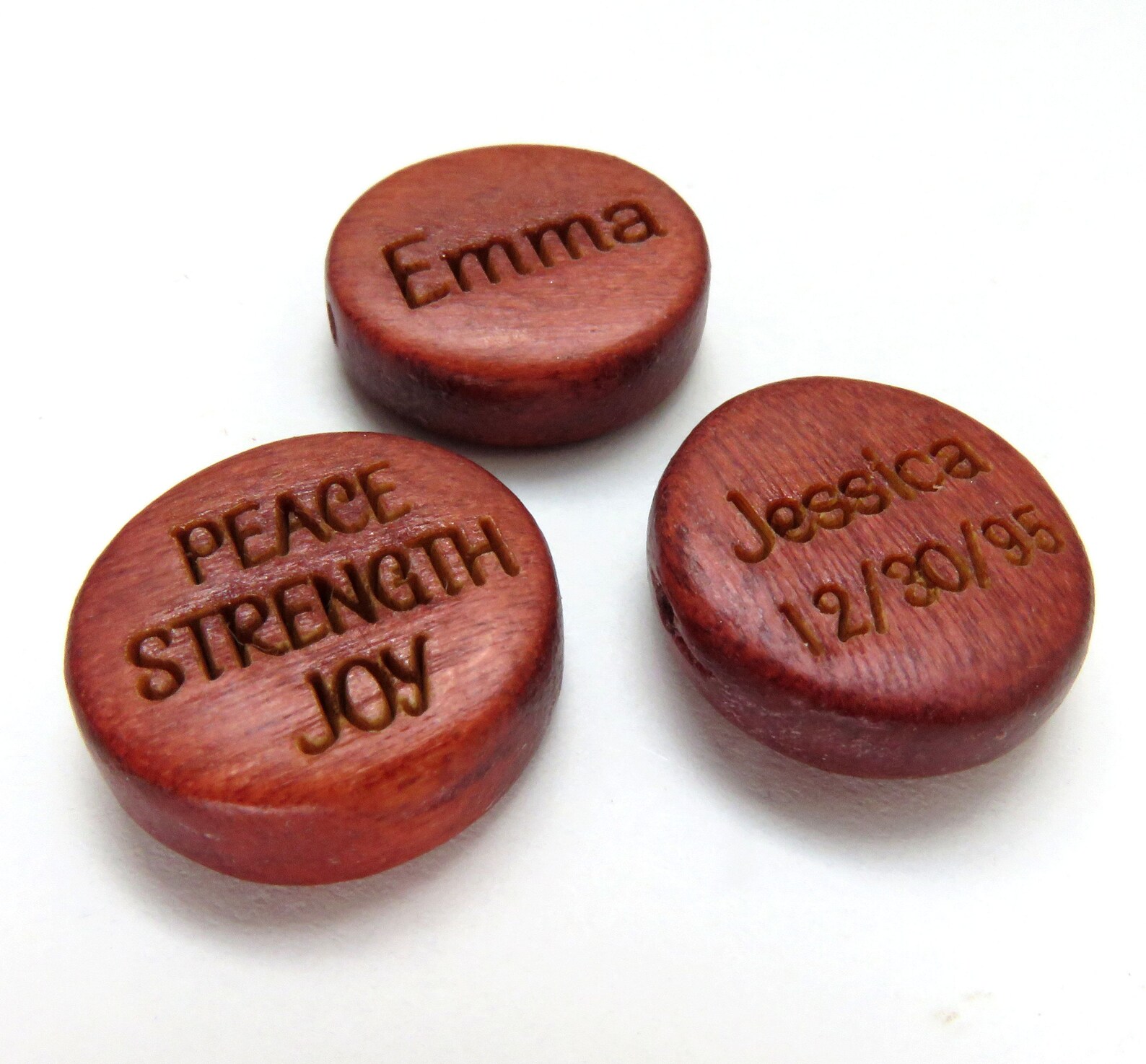 15mm - Dark Red Flat Round Coin Wood Beads - Custom Engraved - Etsy