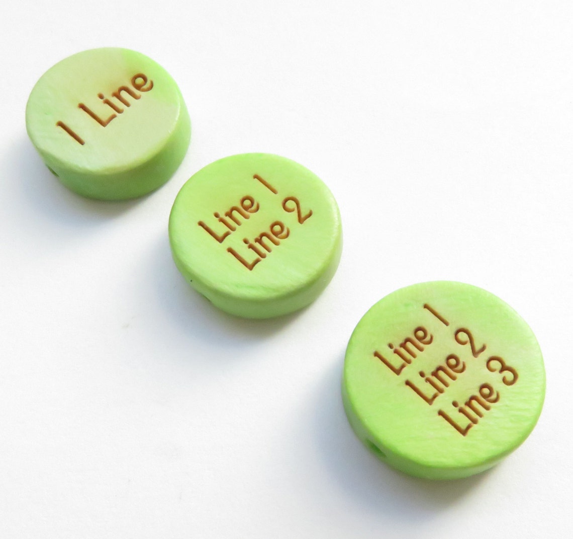 15mm - Bright Lime Green Flat Round Coin Wood Beads - Custom Engraved ...
