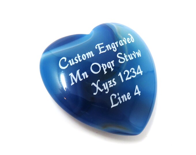 35mm X 10mm - BLUE AGATE HEART - Custom Engraved Personalized No Holes ...