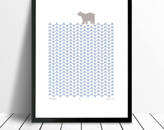 Polar Bear Screen Print Edition of 95 ice Blue A3 Size - Etsy