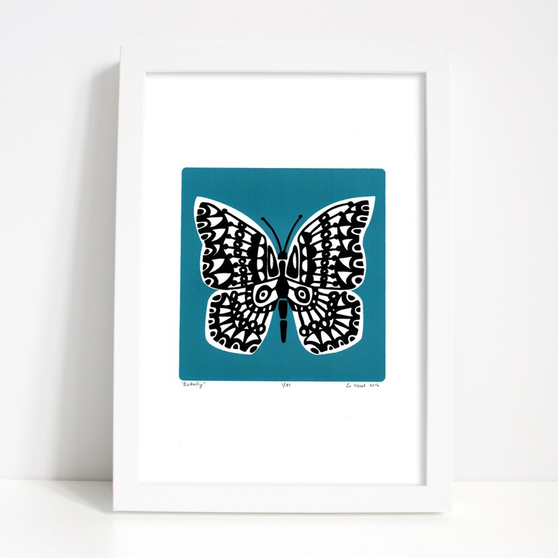 Butterfly Screen Print Edition of 85 slate Teal A4 Size | Etsy