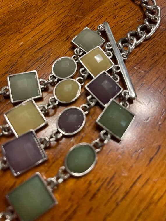 Vintage 4 strand stone and chain necklace green stones - Gem