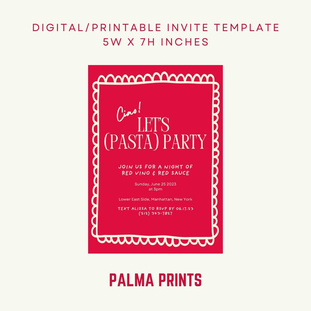Digital/printable Pasta Party Invitation Template - Etsy