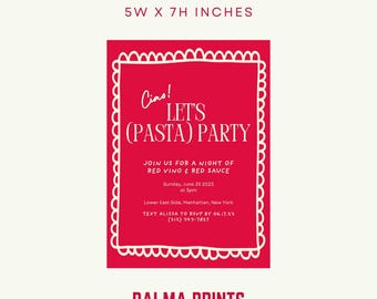 Hand-drawn Digital Party Invitation Template Pasta Party Theme Red ...