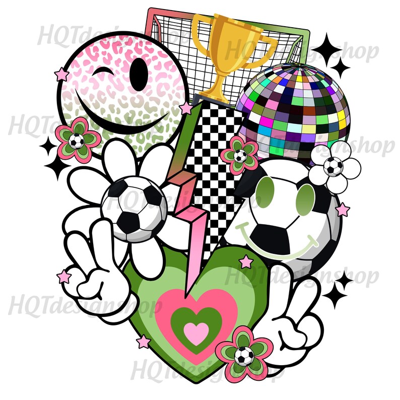 Retro Soccer PNG | Y2K Smiley Face Football Clipart | Trendy Sport ...