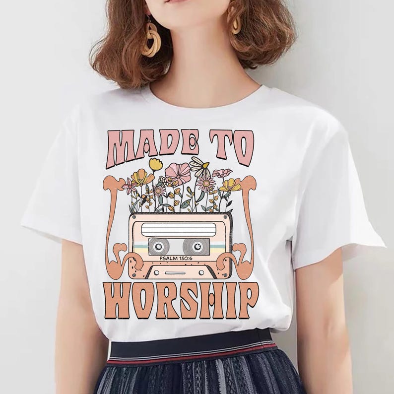 Made to Worship PNG, Christian Cassette Retro Flowers Sublimation ...