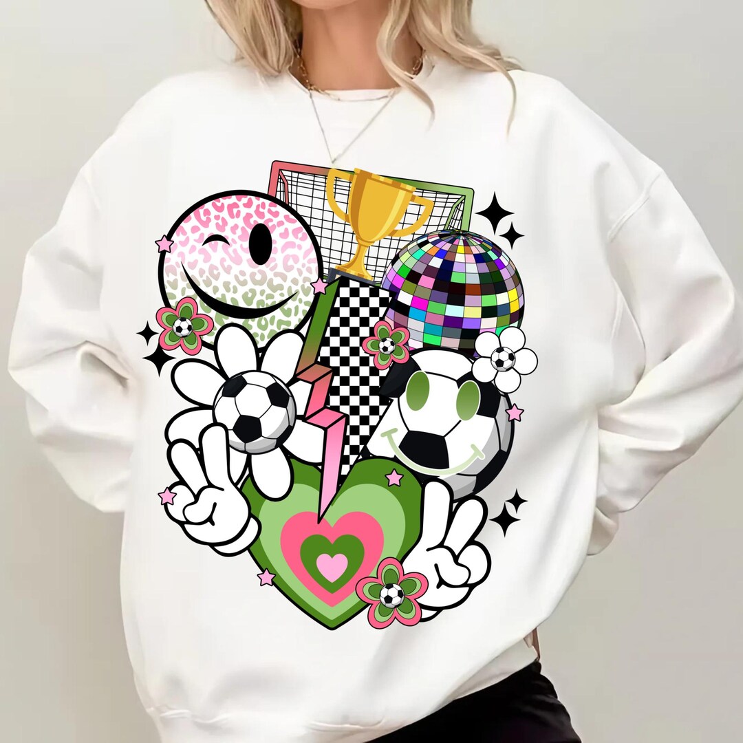 Retro Soccer PNG | Y2K Smiley Face Football Clipart | Trendy Sport ...