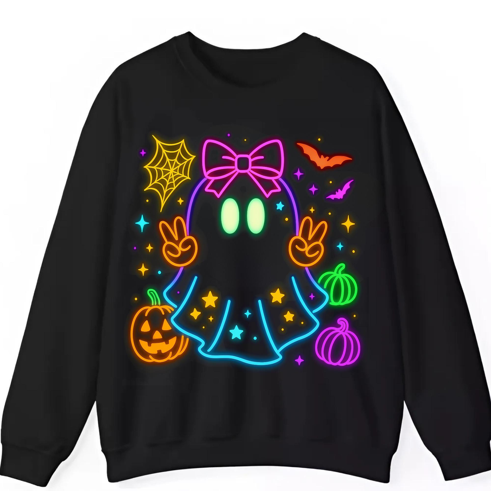 9 Neon Halloween Bundle PNG, Spooky Ghost Sublimation, Creepy Cute ...