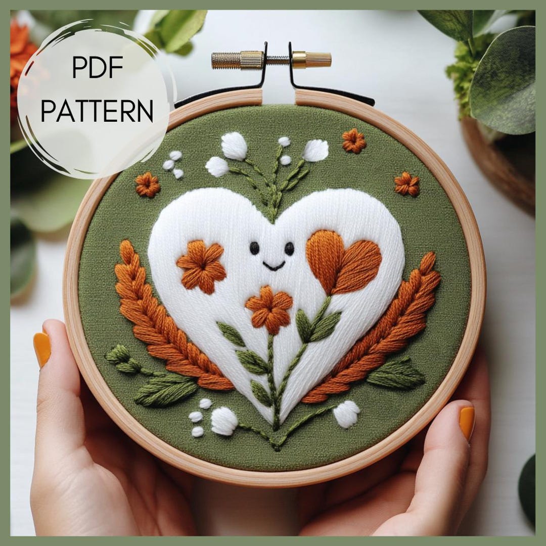 Flower Heart Embroidery Pattern, Wedding Embroidery Download, Love ...