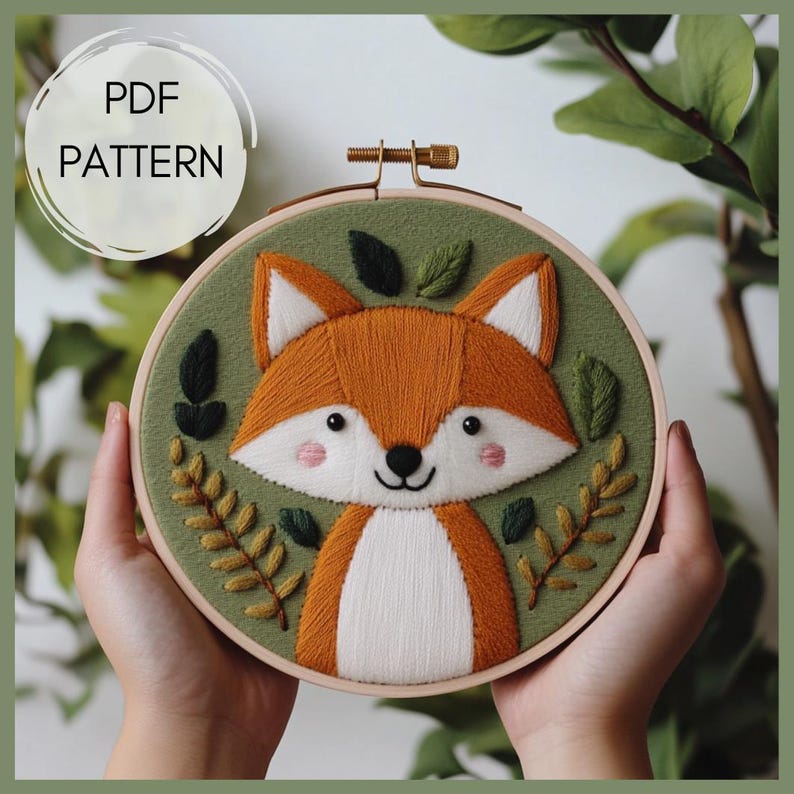 Cute Fox Hand Embroidery Template, Cute Fox Embroidery Pattern ...