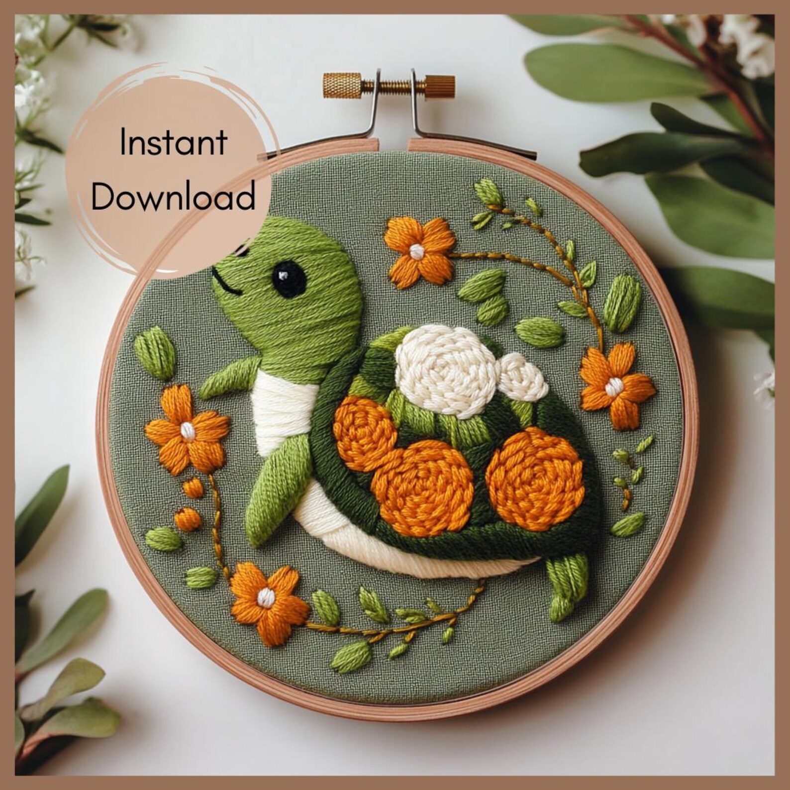 Floral Turtle Embroidery Pattern Download, Floral Turtle Needlepoint ...