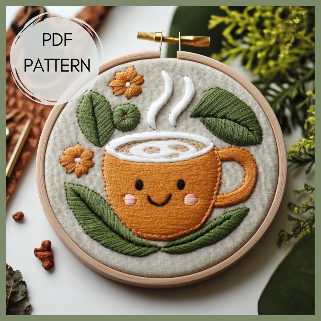 Teacup Embroidery Design, Hand Embroidery, Floral Embroidery Pattern ...