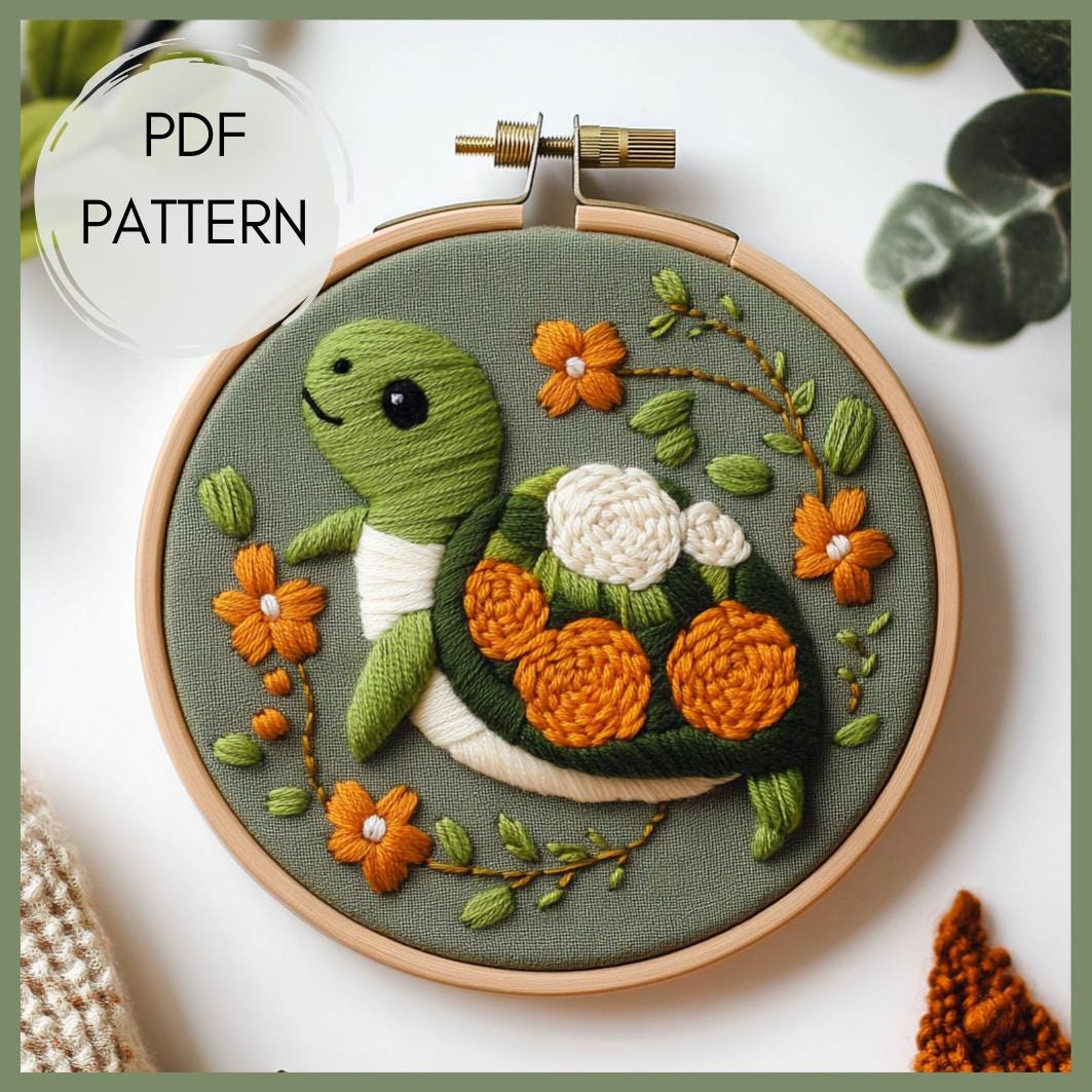Floral Turtle Embroidery Pattern Download, Floral Turtle Needlepoint ...