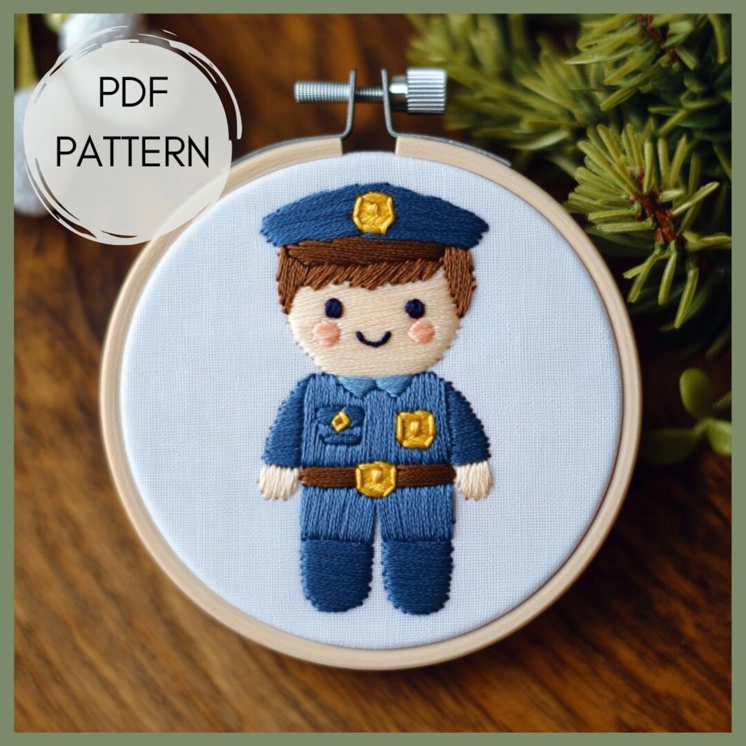 Police Embroidery Pattern, Boys Embroidery Chart, Modern Embroidery ...