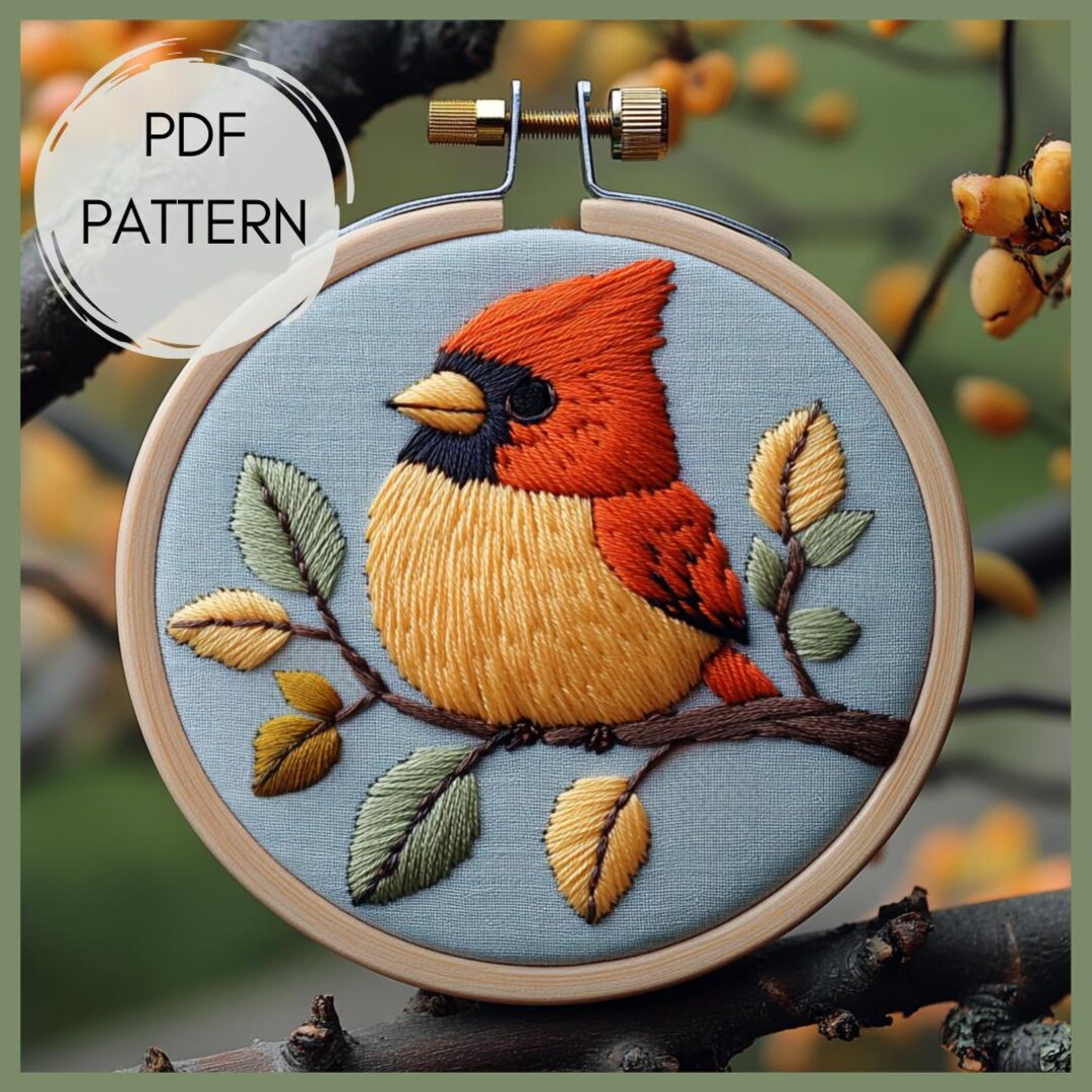 Cardinal Bird Embroidery Pattern, Winter Bird Design, Christmas Decor ...