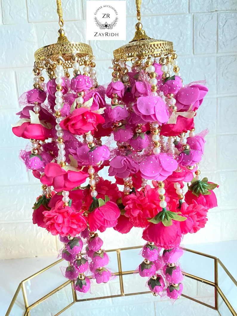 Asian Indian Mehndi Haldi Bridal Hot Pink Flower Kaleere Desi ...