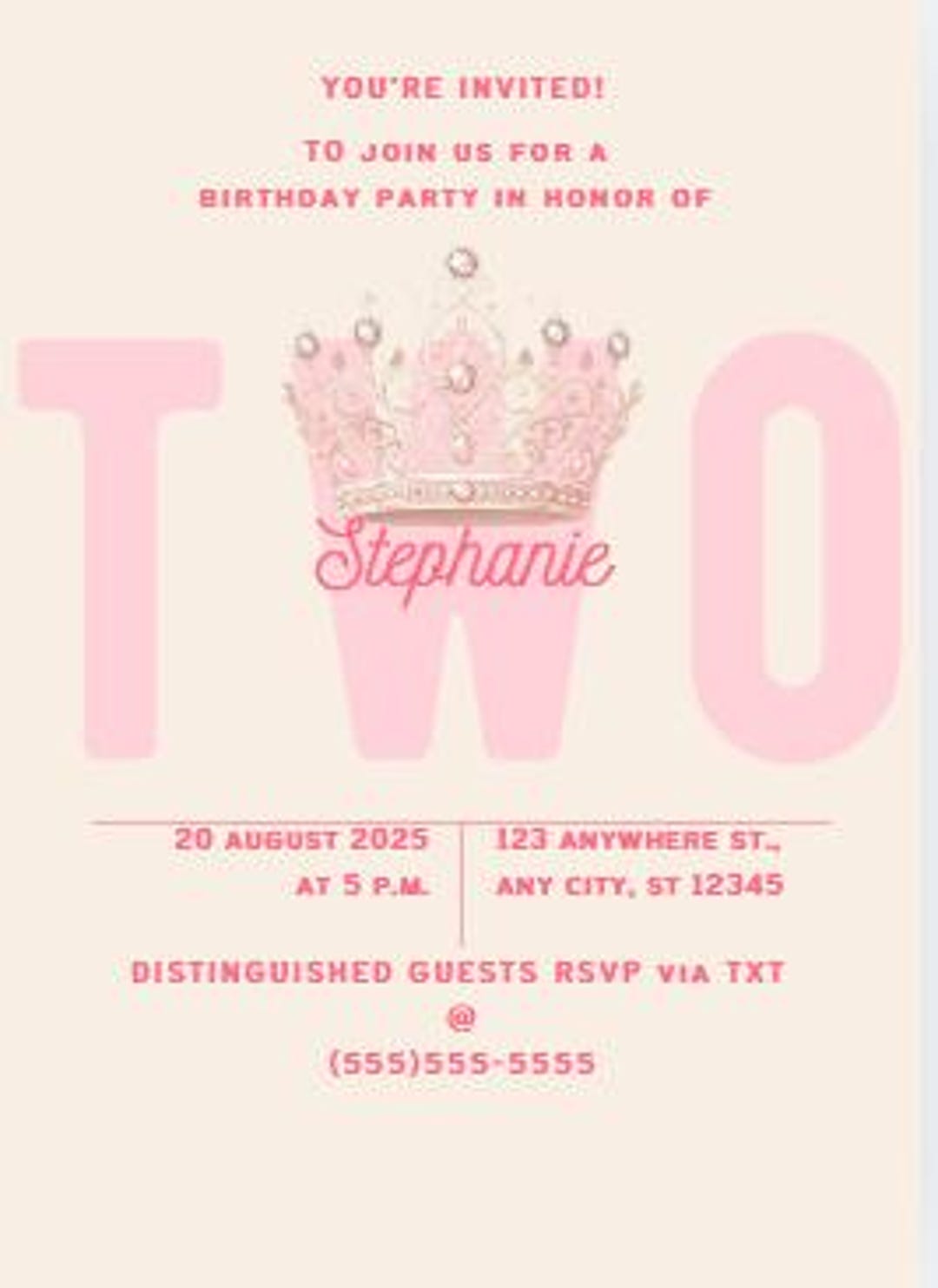 Princess Themed Birthday Invitation - 5x7" Digital Invite Card - Canva ...