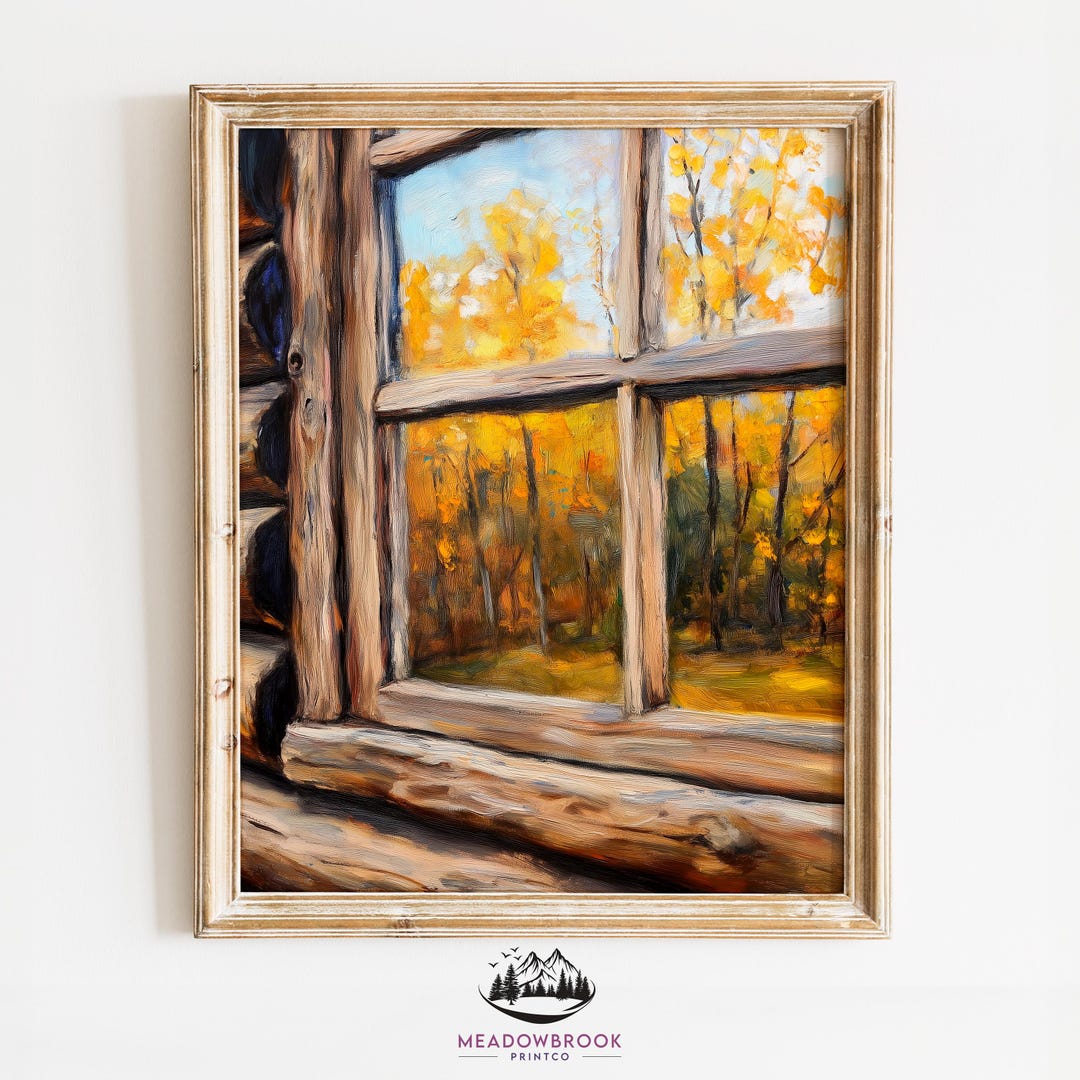 Rustic Log Cabin Window With Reflections in Autumn Cozy Cottagecore ...