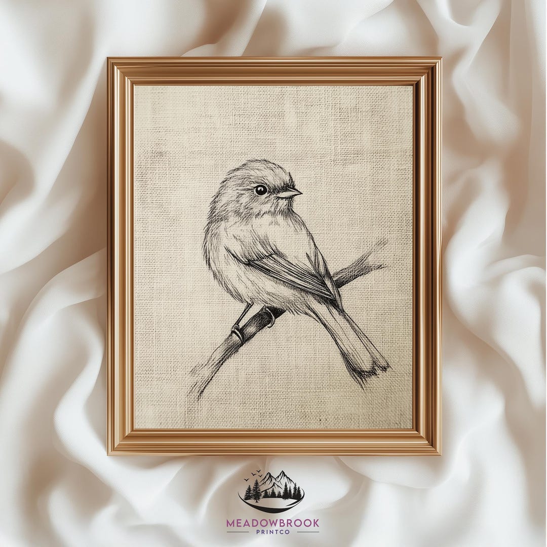 Sparrow Pencil Drawing Printable - Rustic Bird Sketch Wall Art, Neutral ...