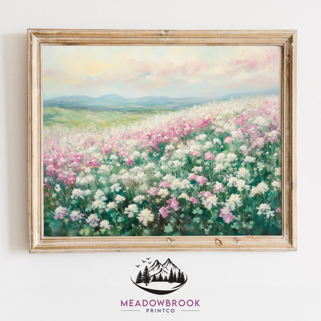 Meadow With Wildflowers, Spring Landscape Printable, Cottagecore ...