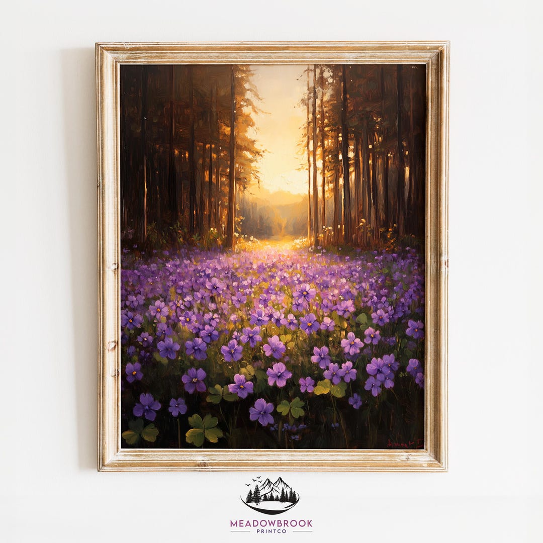 Printable Wild Violets and Clover Oil Painting - Rustic Cottagecore ...