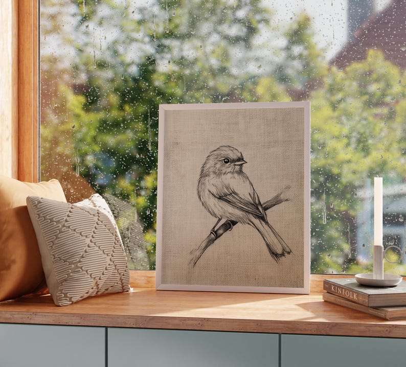 Sparrow Pencil Drawing Printable - Rustic Bird Sketch Wall Art, Neutral ...