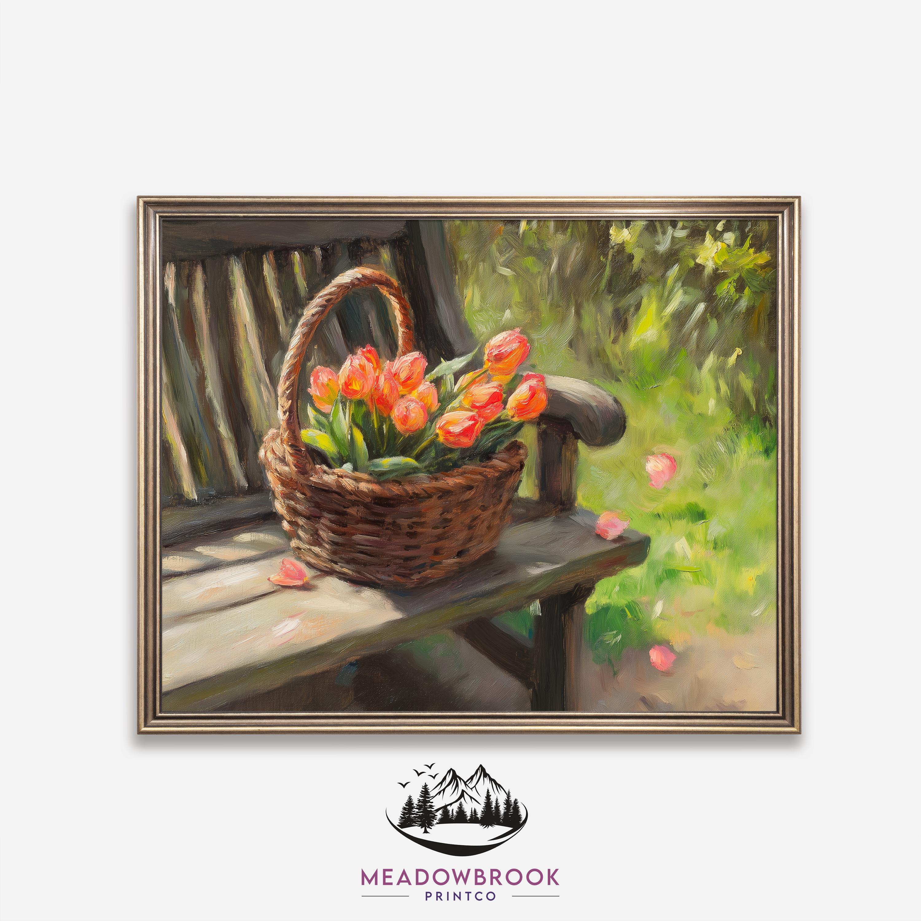 Wicker Basket With Fresh Tulips - Spring Floral Printable, Easter Wall ...