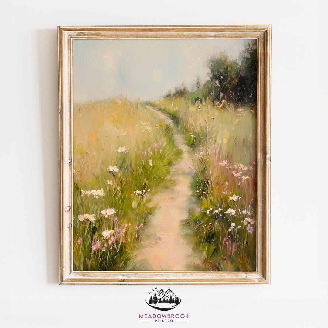 Printable Oil Painting of Narrow Path Through Wildflower Meadow ...