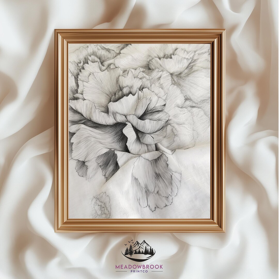 Carnation Pencil Drawing Printable - Rustic Floral Art, Vintage ...