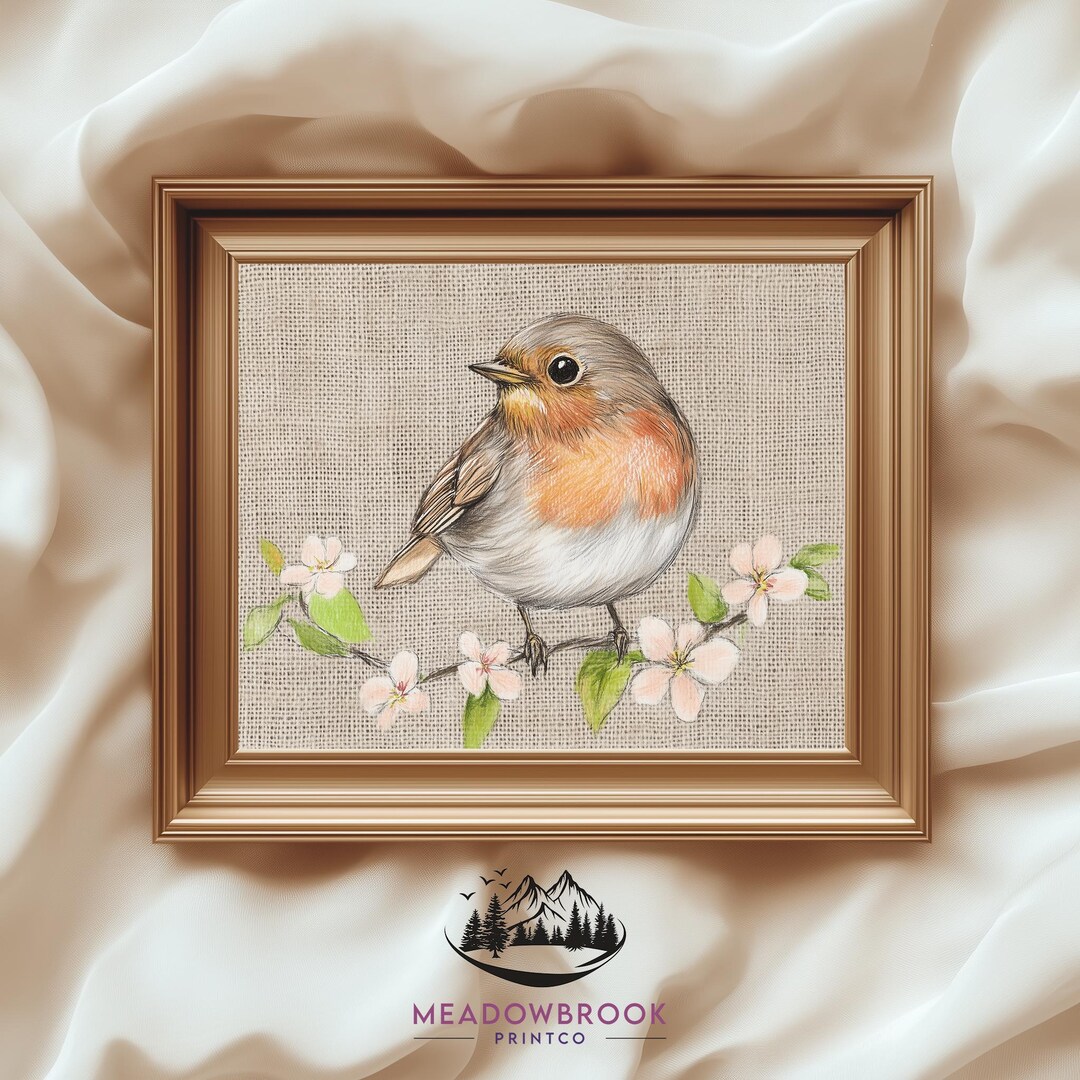 Robin Bird Print With Blossoms - Rustic Wall Art, Farmhouse Bird Decor ...