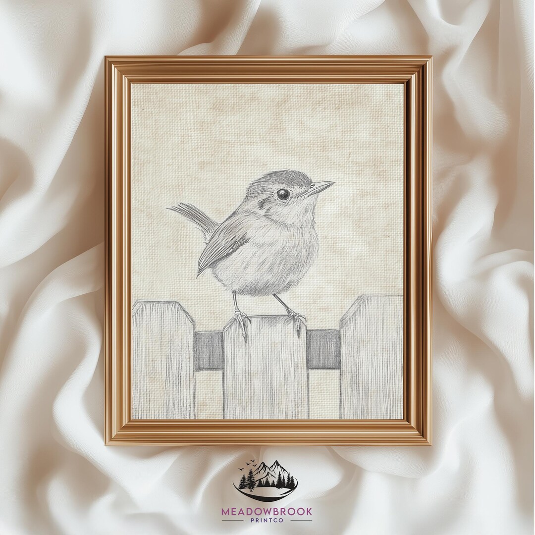Robin Pencil Drawing Printable - Neutral Nature Wall Art, Rustic ...