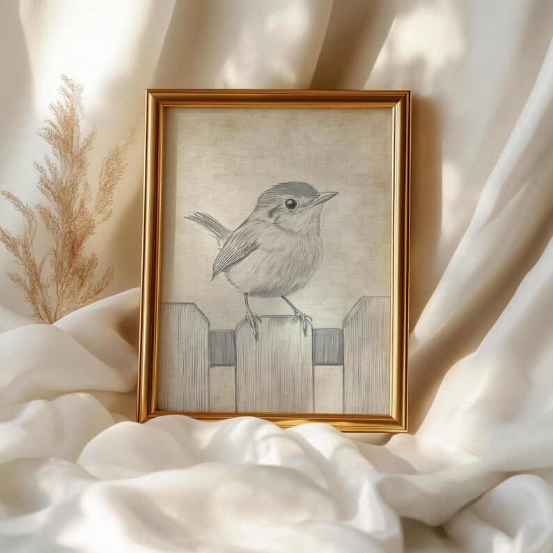 Robin Pencil Drawing Printable - Neutral Nature Wall Art, Rustic ...