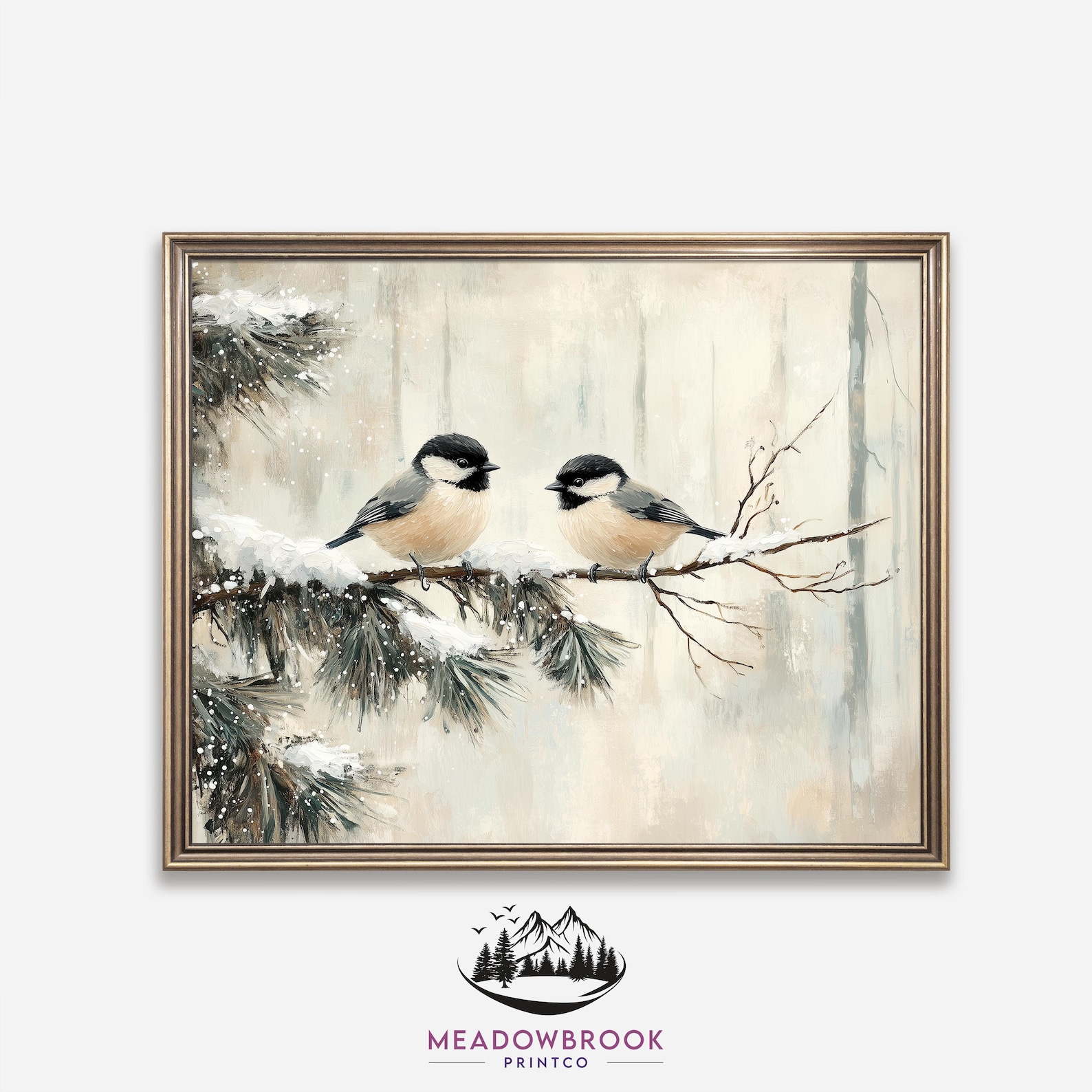Family of Chickadees Perched on a Snowy Evergreen Branch - Serene ...