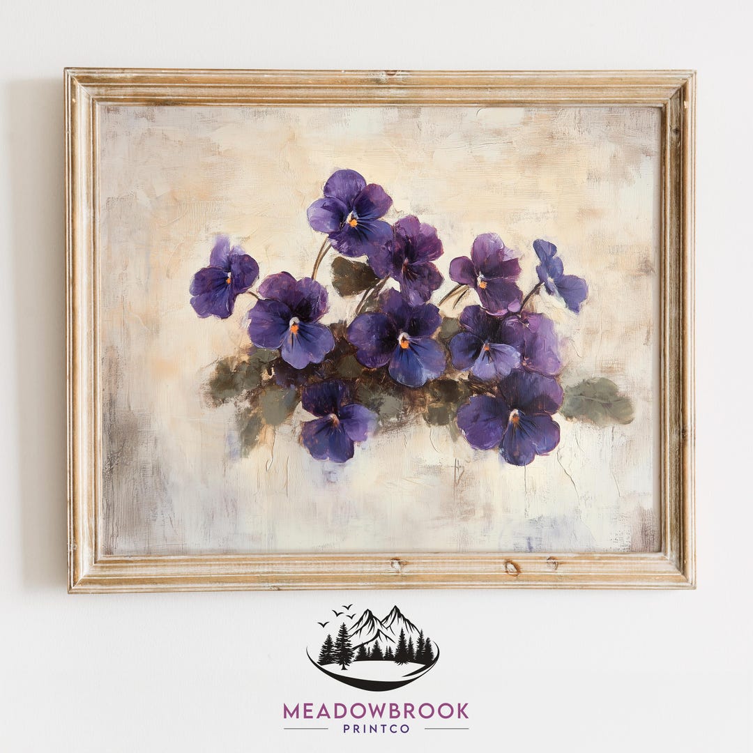 Vivid Wild Violets in Rustic Jar - Spring Floral Printable, Cottagecore ...