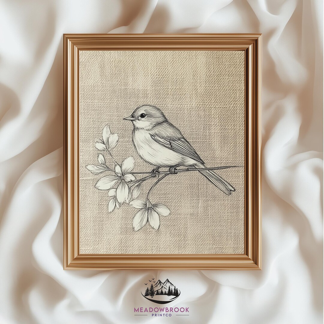 Warbler Bird Pencil Drawing Print - Rustic Nature Wall Art, Neutral ...