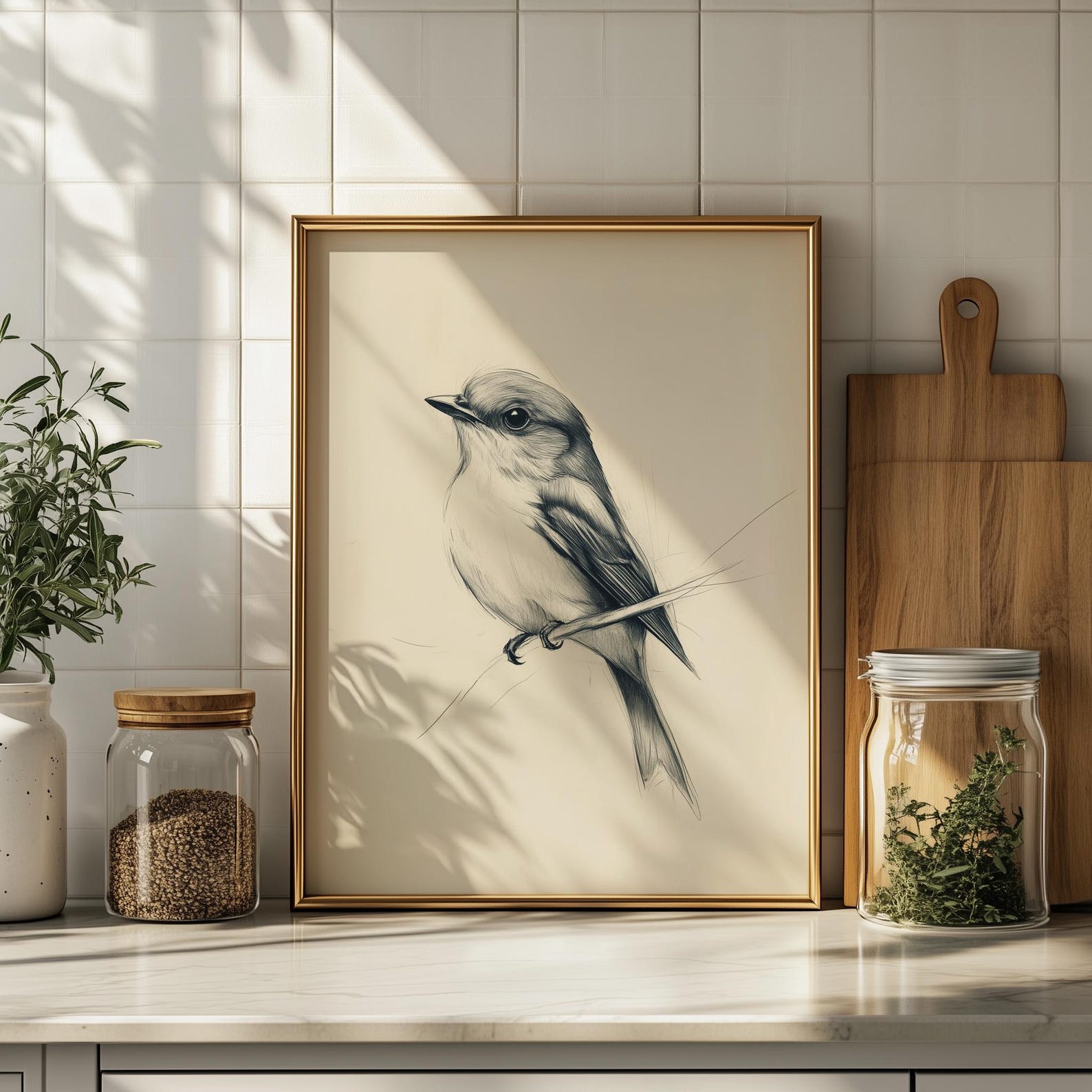 Minimalist Bluebird Drawing - Refined Bird Wall Art, Neutral Nature ...