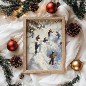 Children Building Snow Forts Winter Art - Rustic Christmas Cottagecore ...