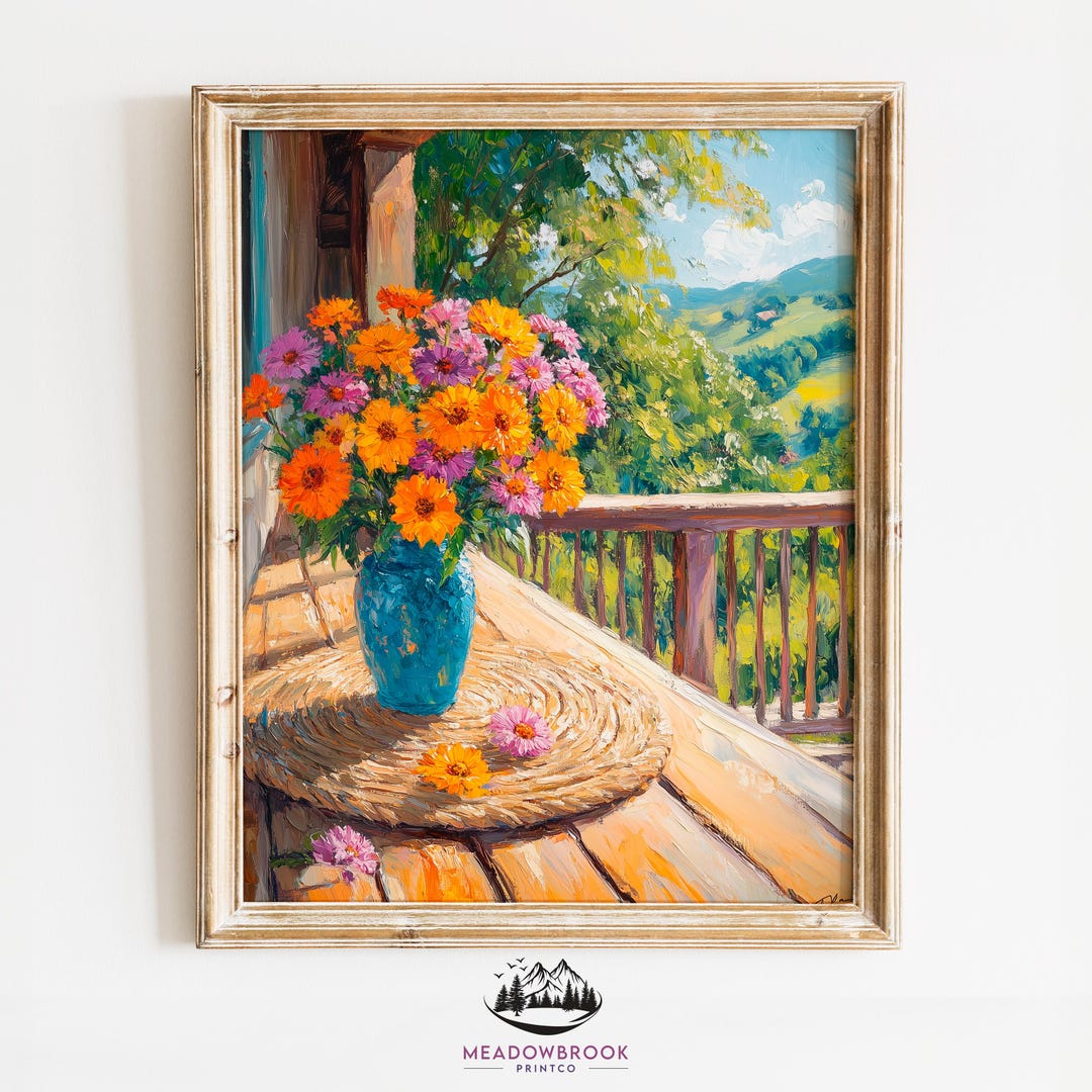 Bright Veranda Oil Painting - Summer Print, Cottagecore Garden Scene ...