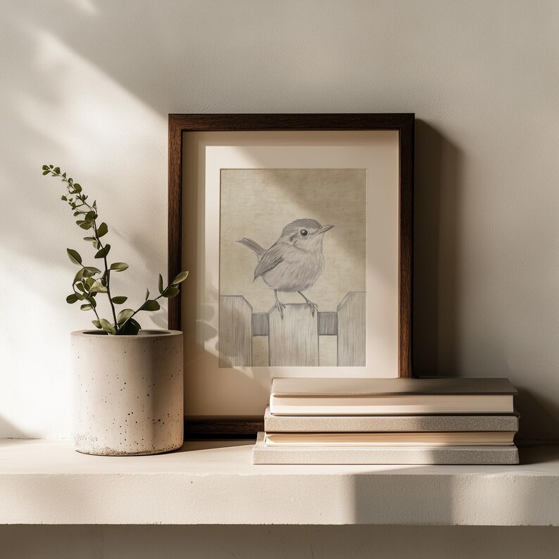 Robin Pencil Drawing Printable - Neutral Nature Wall Art, Rustic ...